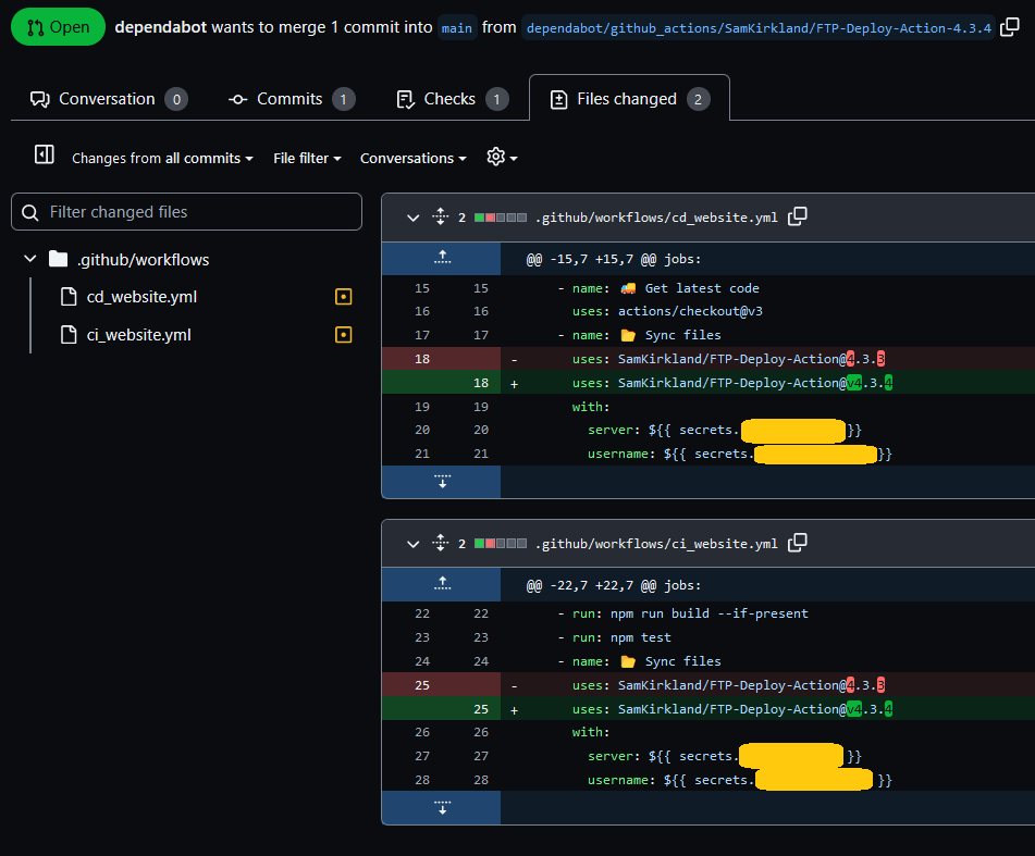 Bump Samkirkland Ftp Deploy Action From 4 3 3 To 4 3 4 From Dependabot Failed · Issue 394