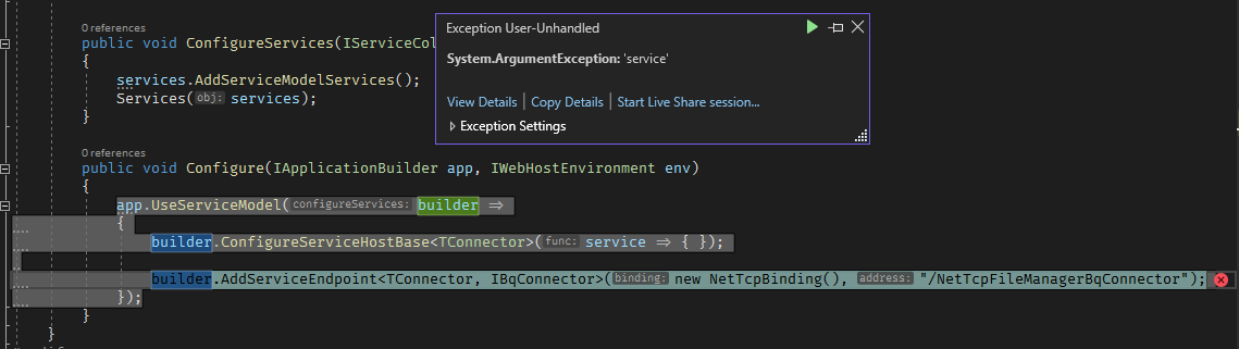 Improve error message when adding ServiceEndpoint to service builder for a service type which ...