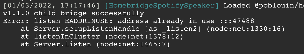 Eaddrinuse Error In Logs · Issue 14 · Joeyhagehomebridge Spotify Speaker · Github 0016
