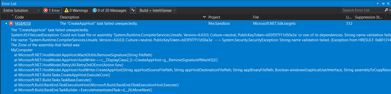 CreateAppHost task failed unexpectedly · Issue #29670 · dotnet/aspnetcore · GitHub