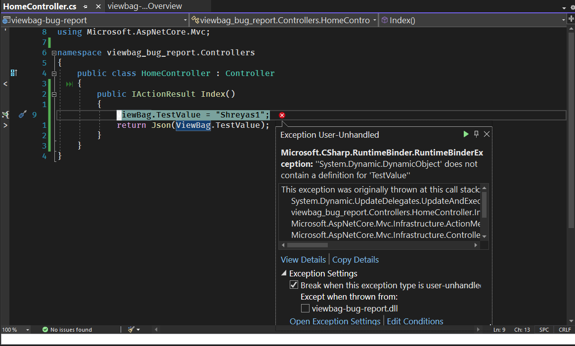 Hotreload does not show updated value from ViewBag · Issue #41220 · dotnet/aspnetcore · GitHub