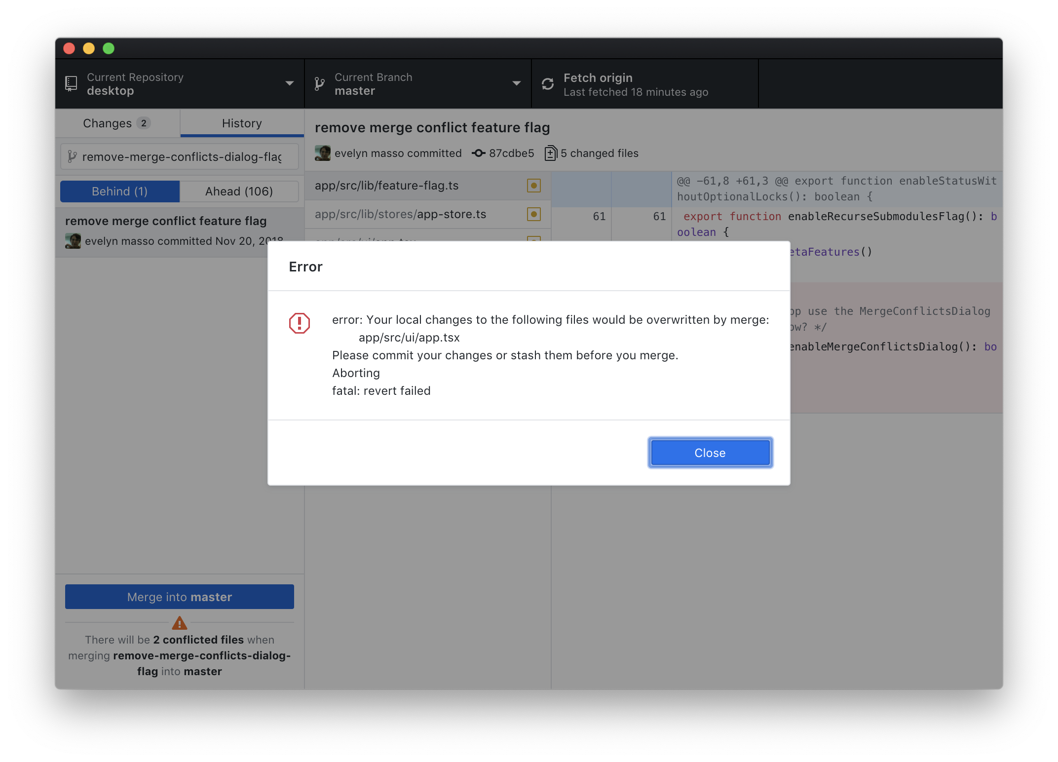 'revert this commit' in branch compare 'behind' list context menu ...