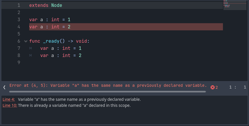 [4.0] GDScript inconsistent error highlighting within scoped context · Issue #68913 ...