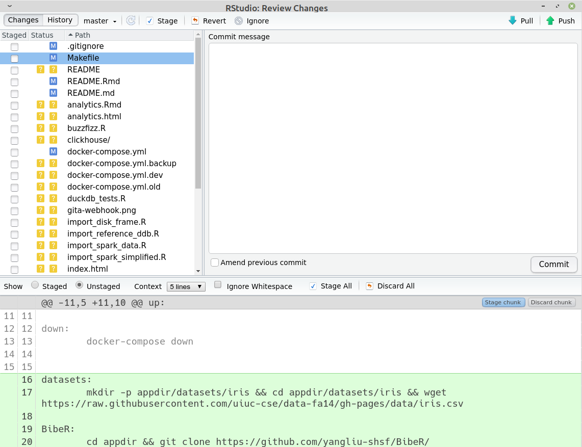 Request: git Review Changes window: default layout with commit message window at bottom instead ...