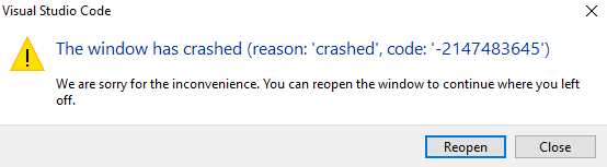 The window has crashed · Issue #170220 · microsoft/vscode · GitHub