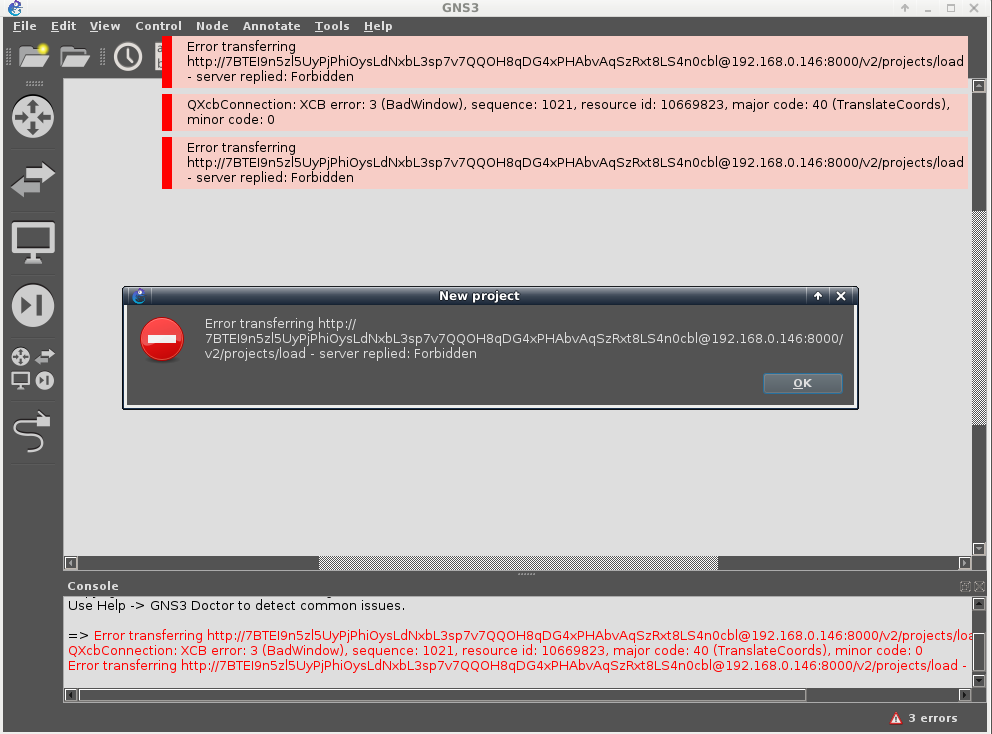 [ 2.1.0dev2 ] canot open existing projects only create new ones: Error transferring http://7BT ...