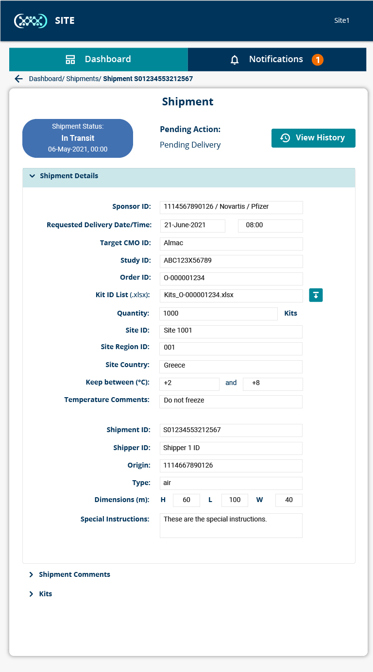 [SITE] Update View Shipment page after the shipment has the status In ...