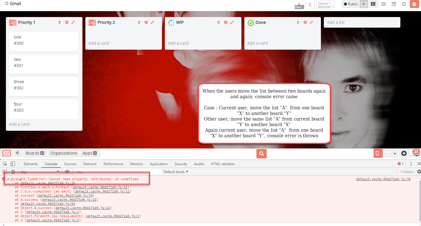 When the users move the list between two boards again and again, console error came · Issue ...