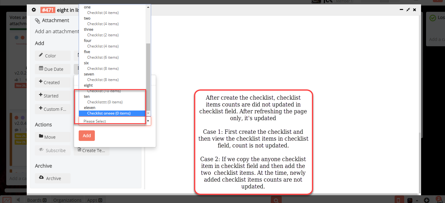 After create the checklist, checklist items counts are did not updated in checklist field. After ...