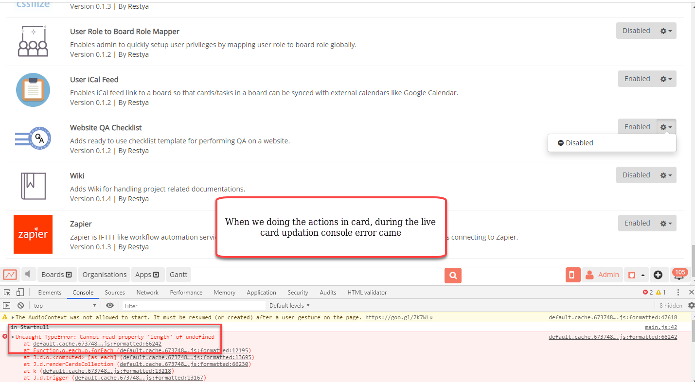 When we doing the actions in card, during the live card updation console error came · Issue ...