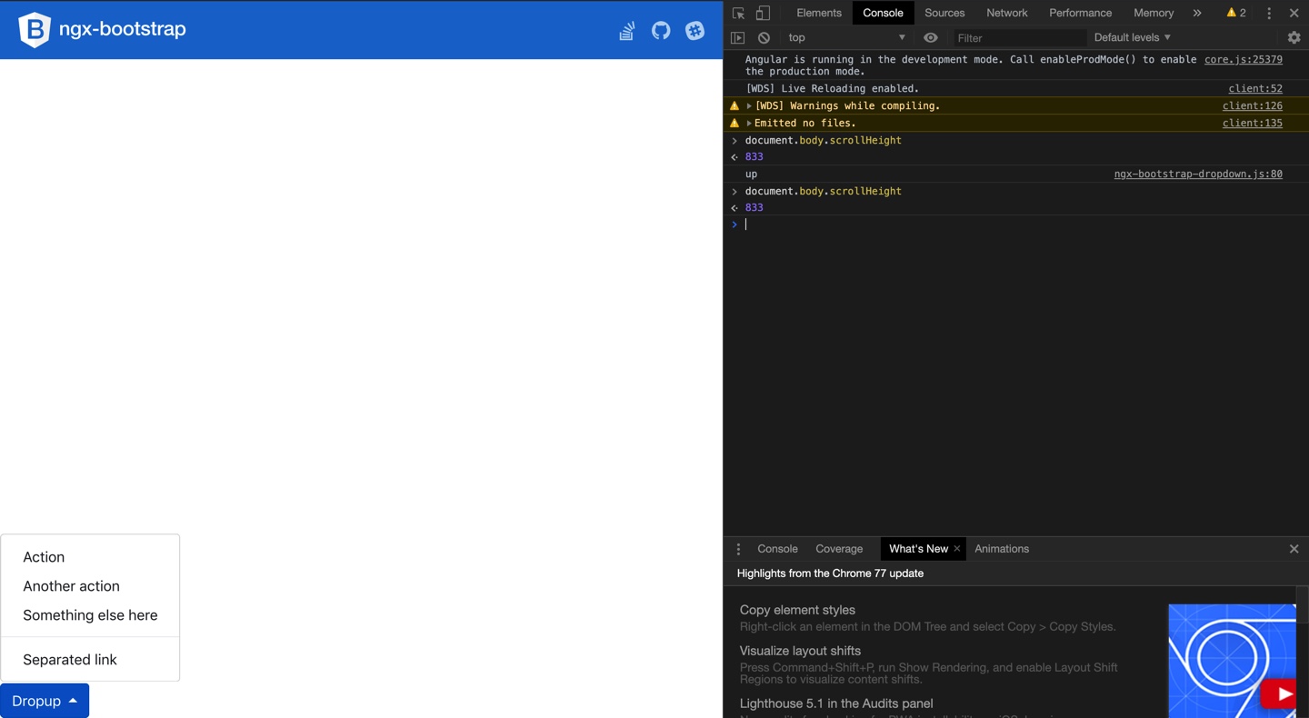 On Edge: when opening dropdown [dropup]="true" at the bottom of the page, the height of the page ...