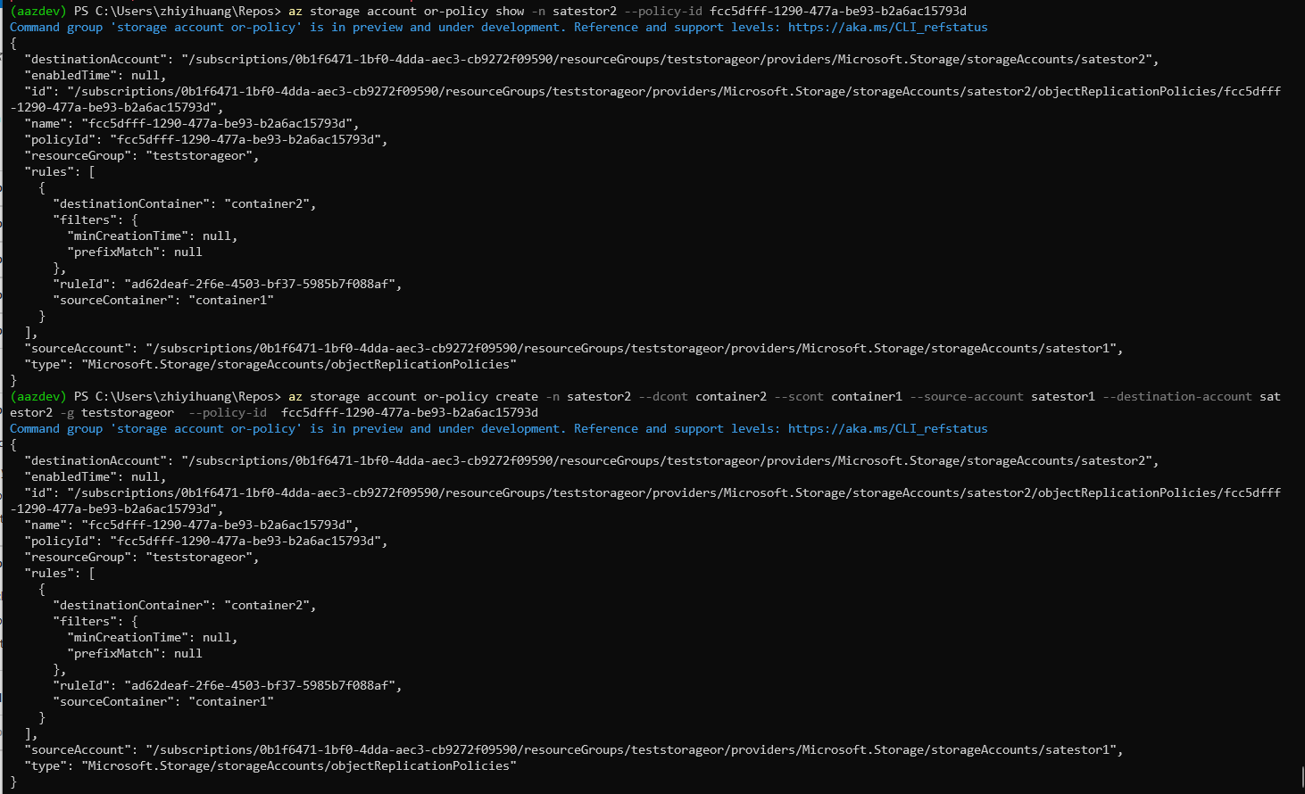 az storage account or-policy create doesn't work · Issue #26673 · Azure/azure-cli · GitHub