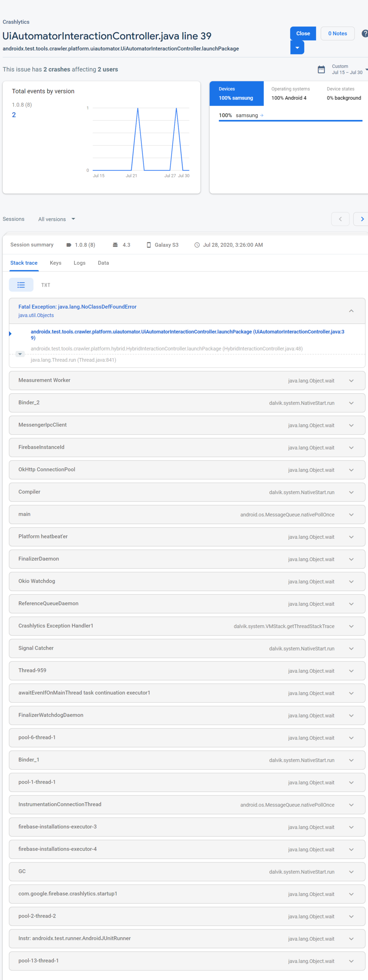 Crashlytics Error - UiAutomatorInteractionController.java line 39 · Issue #144 · GoogleChrome ...
