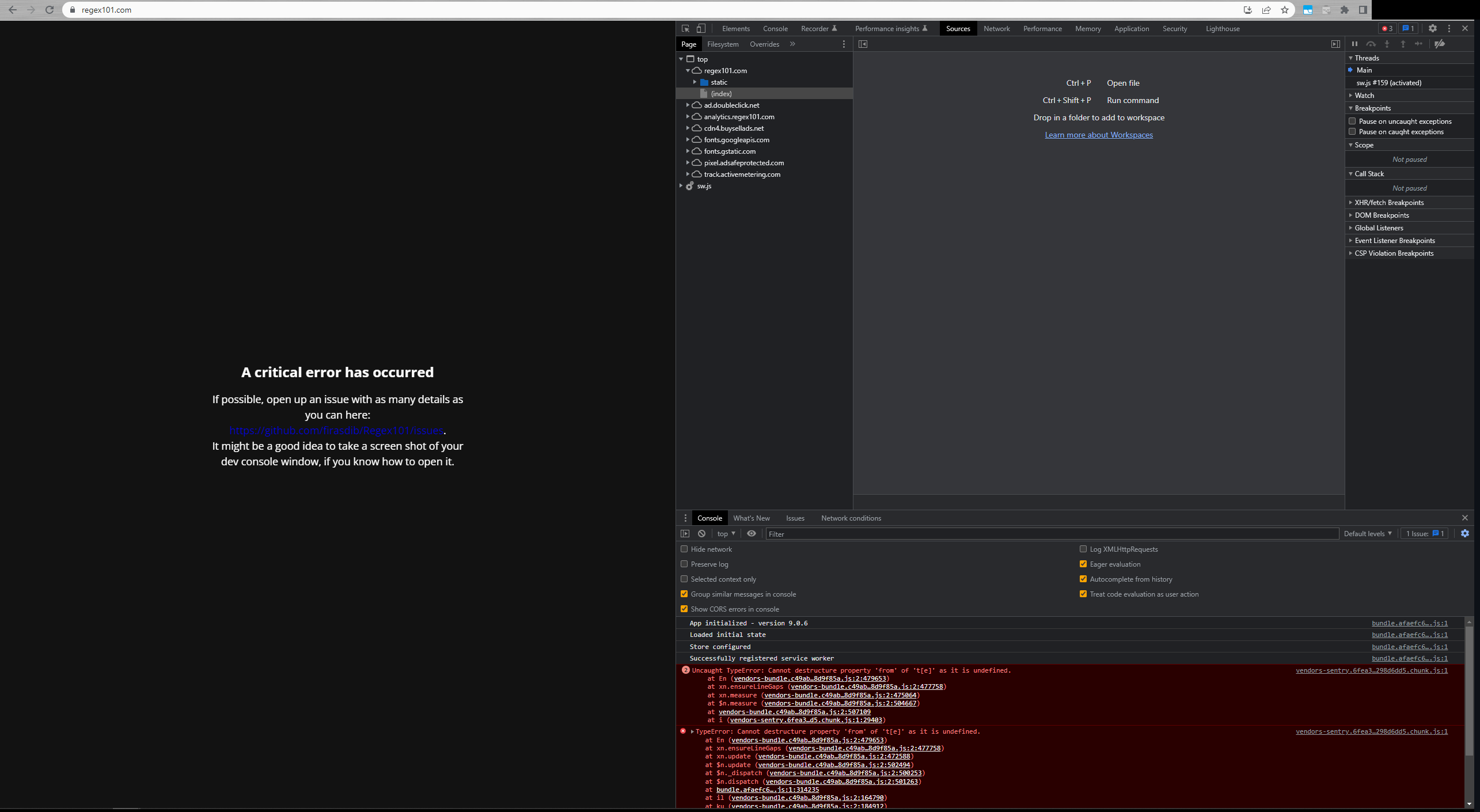 A Critical Error Has Occurred · Issue 2062 · Firasdibregex101 · Github