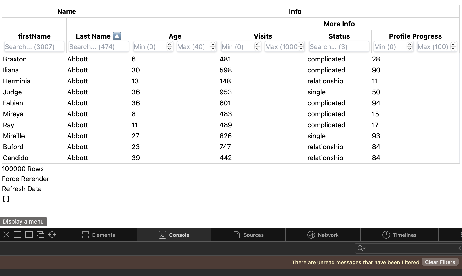 [v8.0.0-alpha.31] Sorting and subsequent filtering results in "Warning ...
