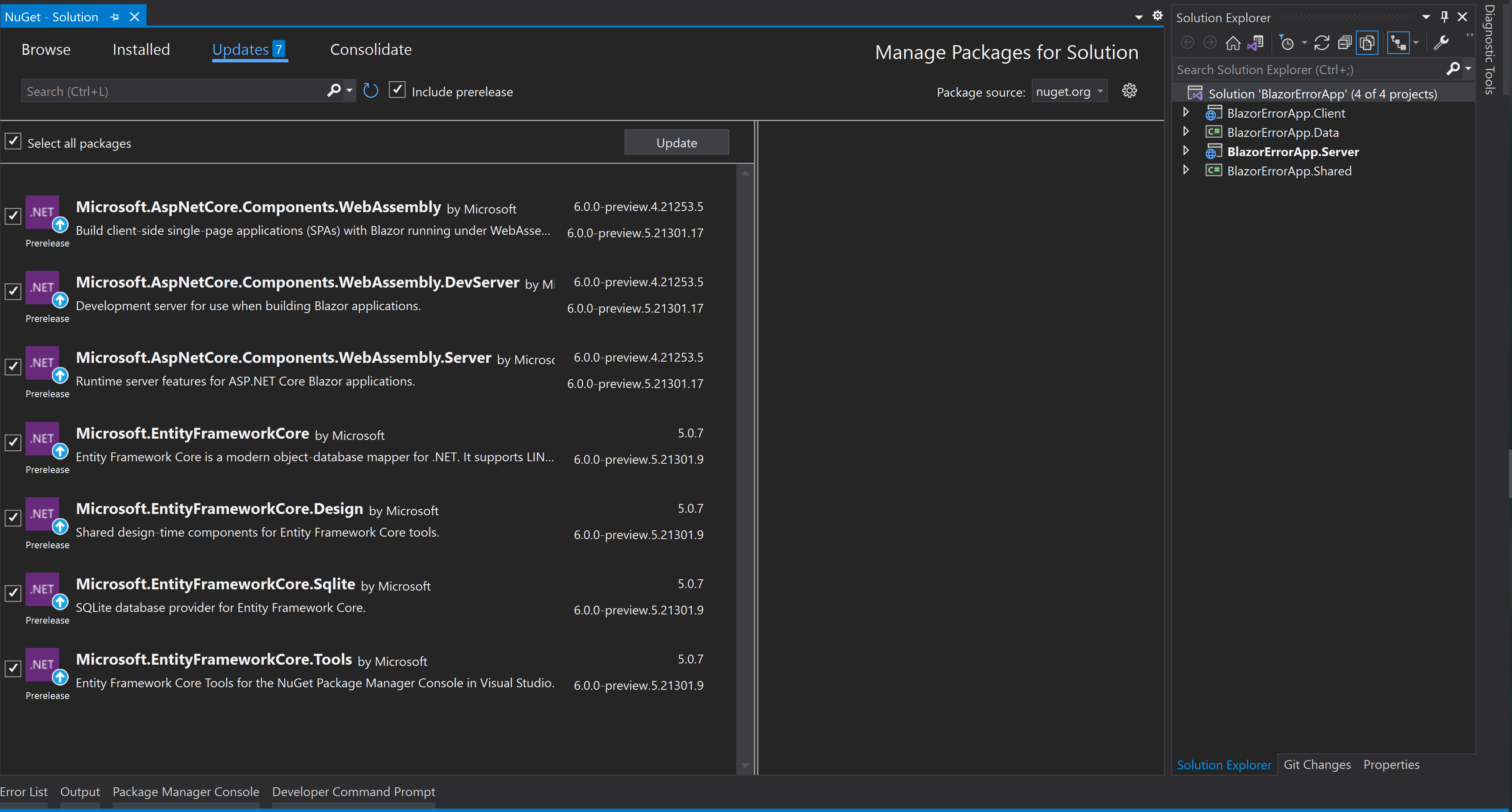 Blazor Error After Updating Packages To Latest Preview · Issue 34266 · Dotnetaspnetcore · Github