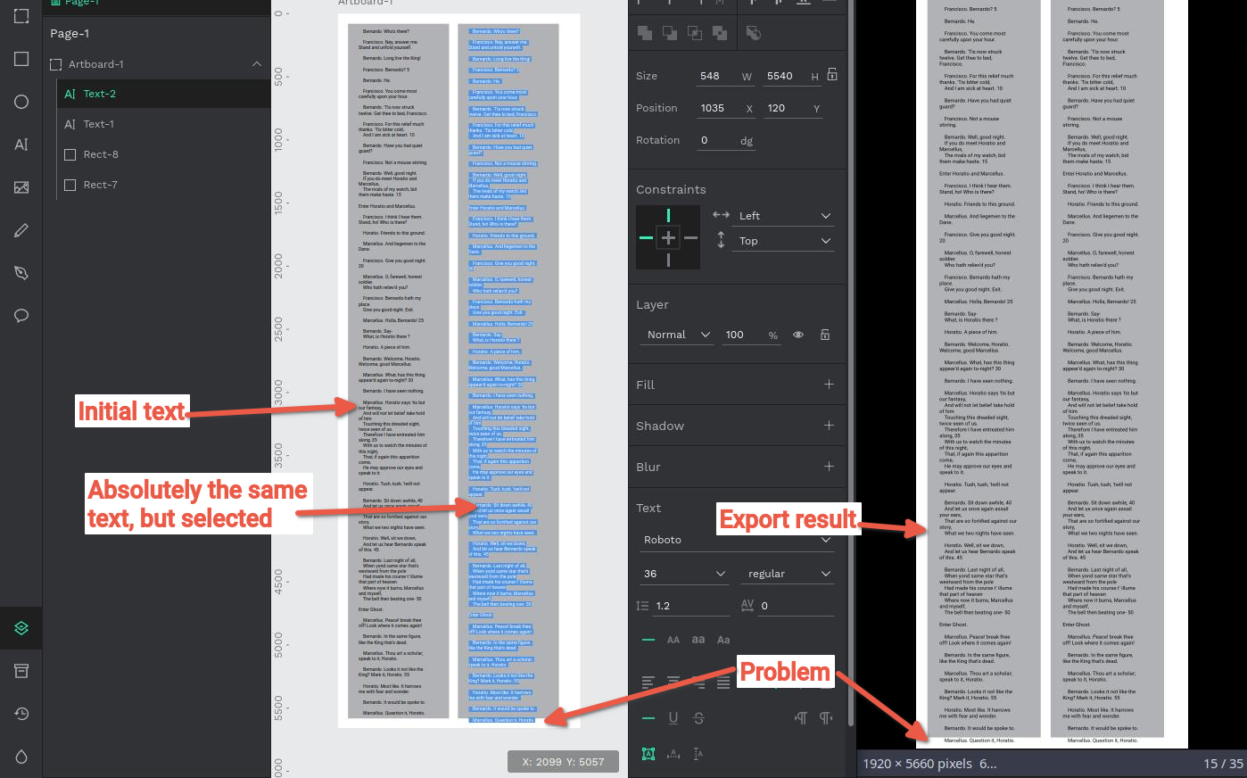 Exported text does not match the same text in the editor · Issue #1305 ...