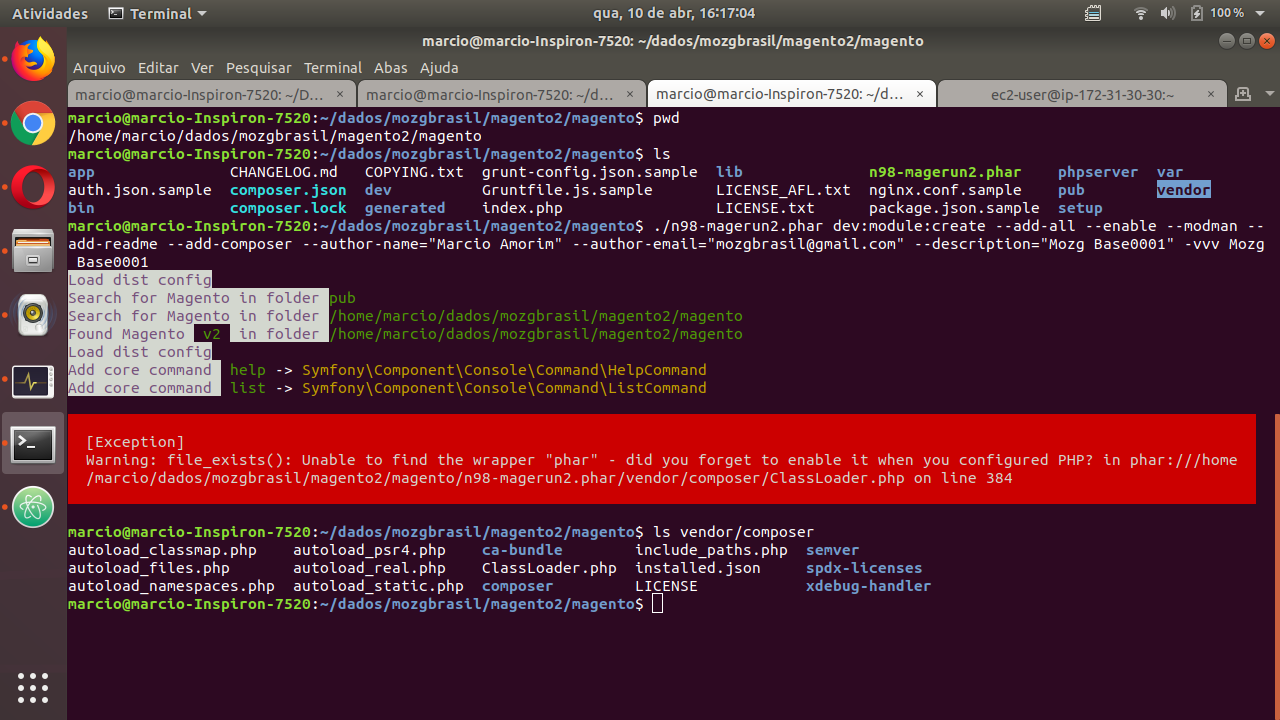 [Exception] Warning: file_exists(): Unable to find the wrapper "phar" - did you forget to enable ...