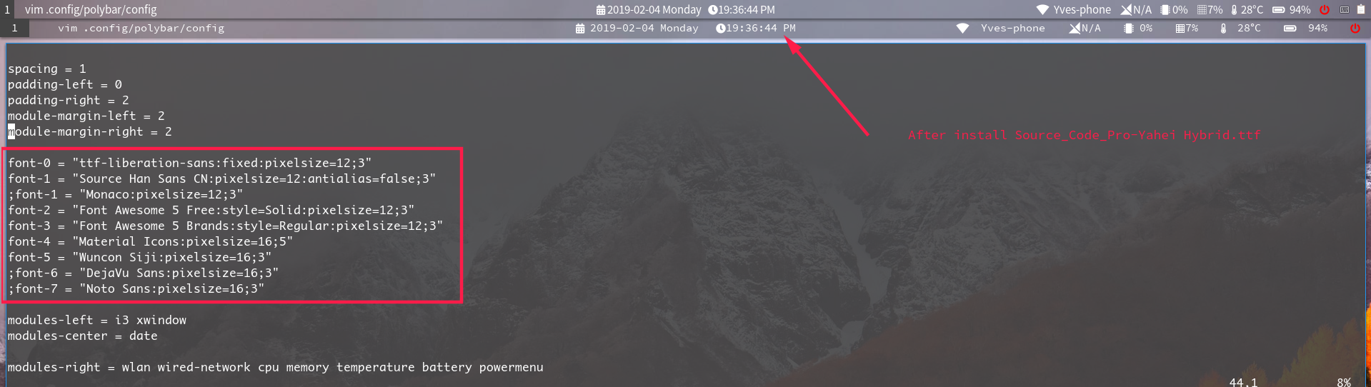 Polybar loads wrong font · Issue #1222 · polybar/polybar · GitHub