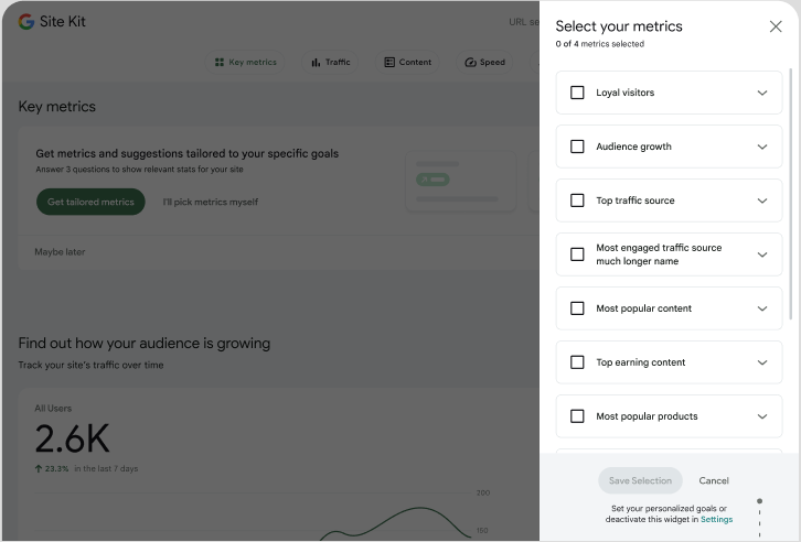 Design Metrics Selection panel · Issue #6258 · google/site-kit-wp · GitHub