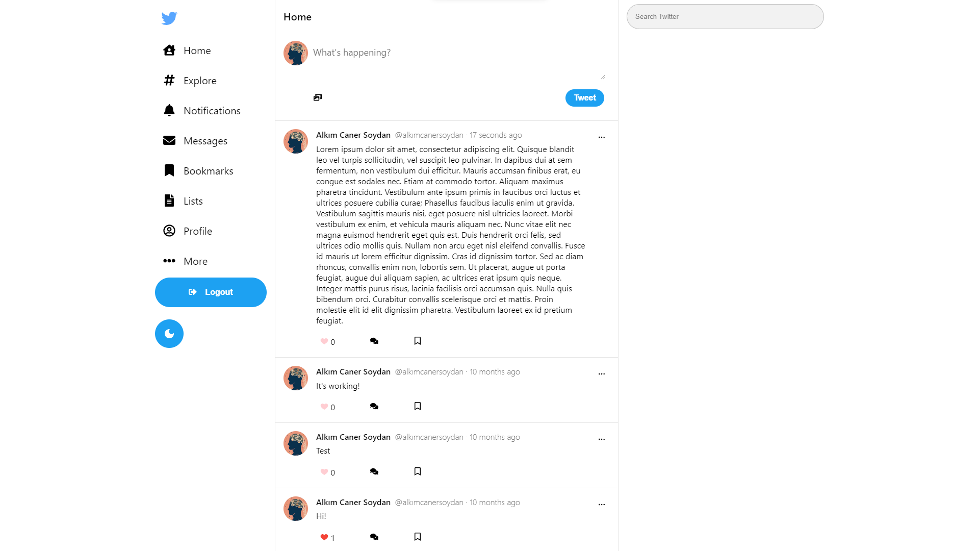 GitHub - alkimcaner/twitter-clone: Twitter clone built with React and ...