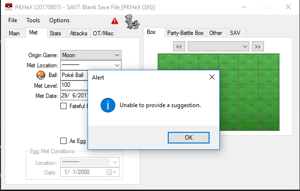 Met Location suggestion doesnt seem to work at level 100 · Issue #1430 · kwsch/PKHeX · GitHub