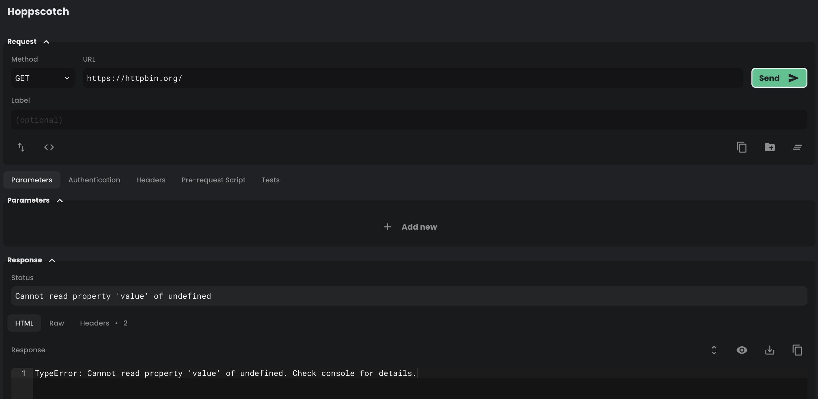Cannot read property 'value' of undefined. Check console for details. · Issue #1104 · hoppscotch ...