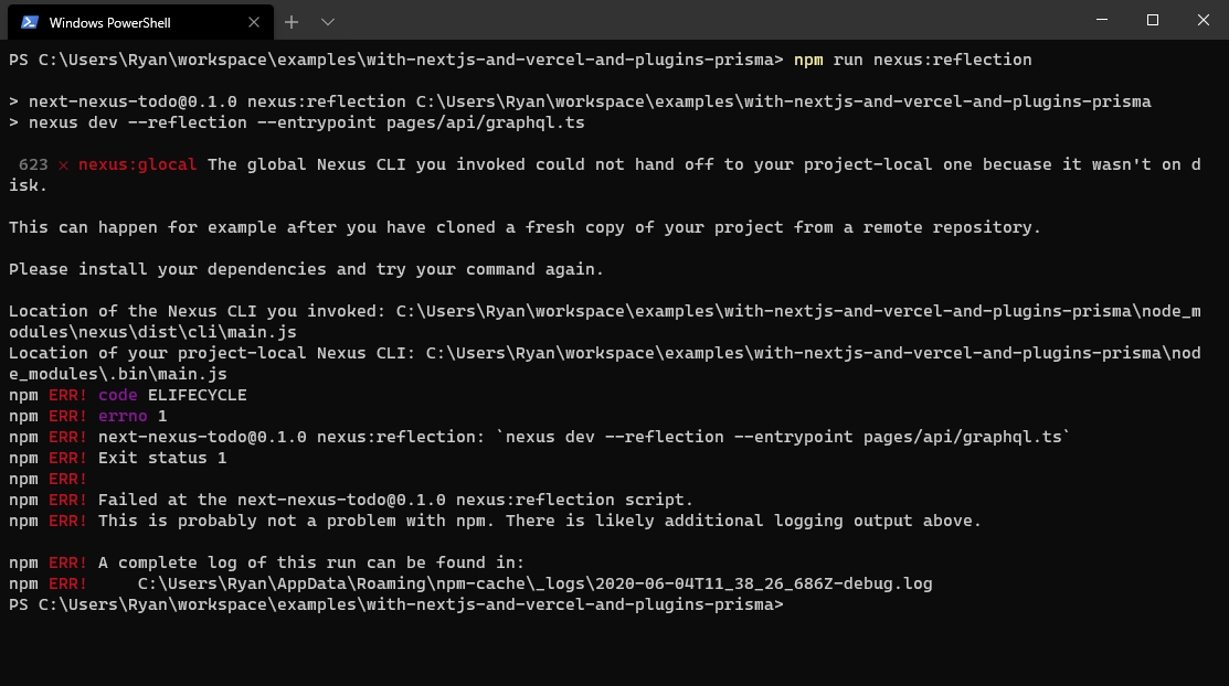 "The global Nexus CLI you invoked could not hand off to your project-local one becuase it wasn't ...