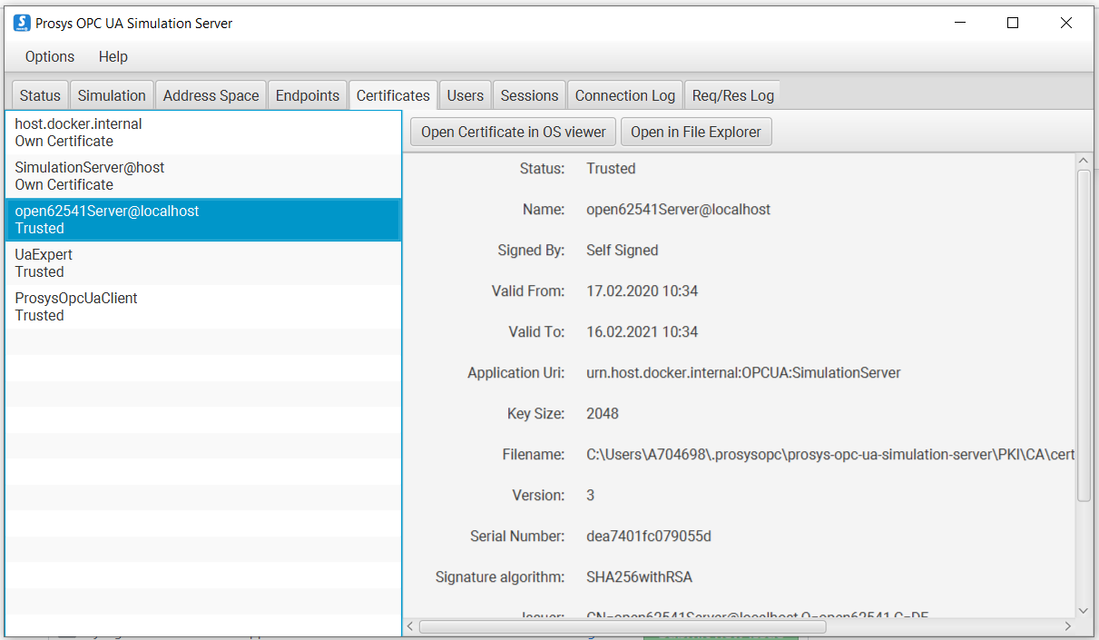 ERROR: Could not open a Session with StatusCode BadServiceUnsupported ...