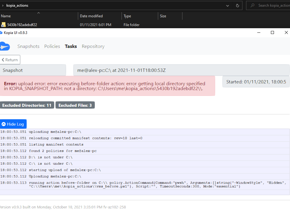 Issues implementing documented VSS snapshots with actions · Issue #1456 · kopia/kopia · GitHub
