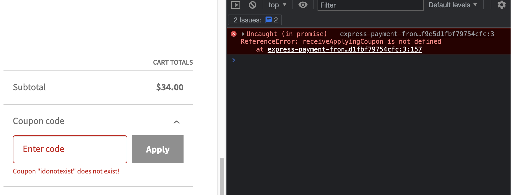 Js Console Error Displayed When Attempting To Apply An Invalid Coupon · Issue 7485