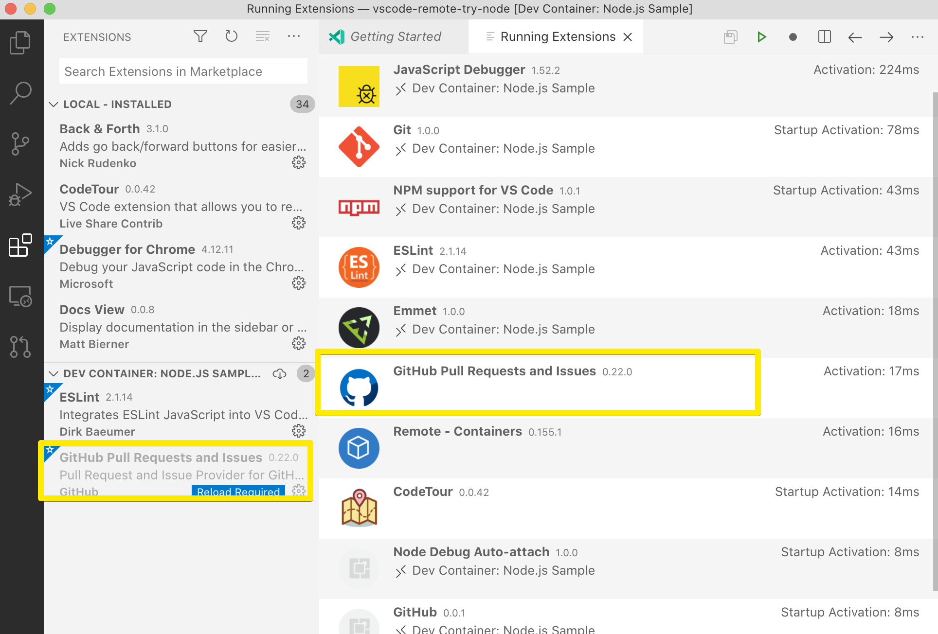 When reviewing a PR in a container then the GHPR extension is not ...