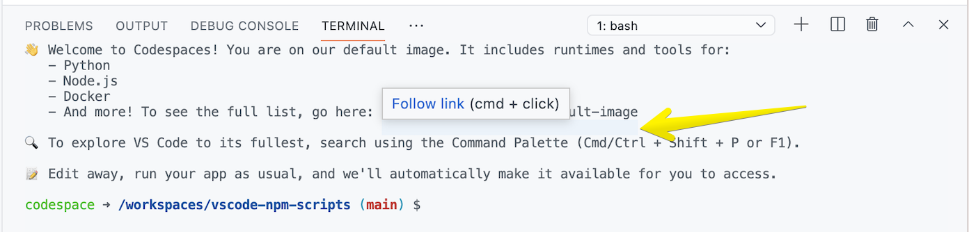 Ghost shadow in the terminal when hovering over a link in the Codespaces welcome message · Issue ...