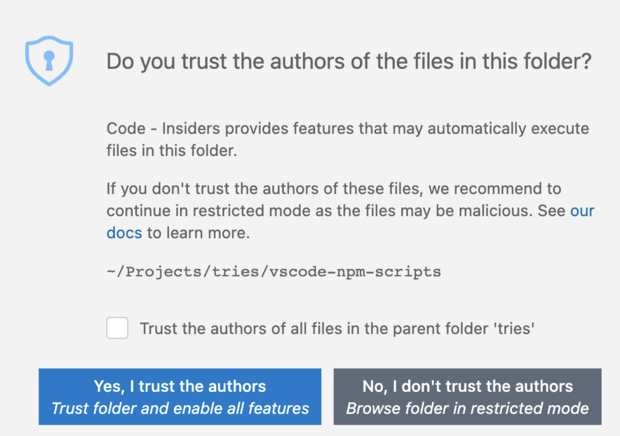 The Request Workspace Trust Dialog Should Be Better Aligned With The Startup Trust Dialog