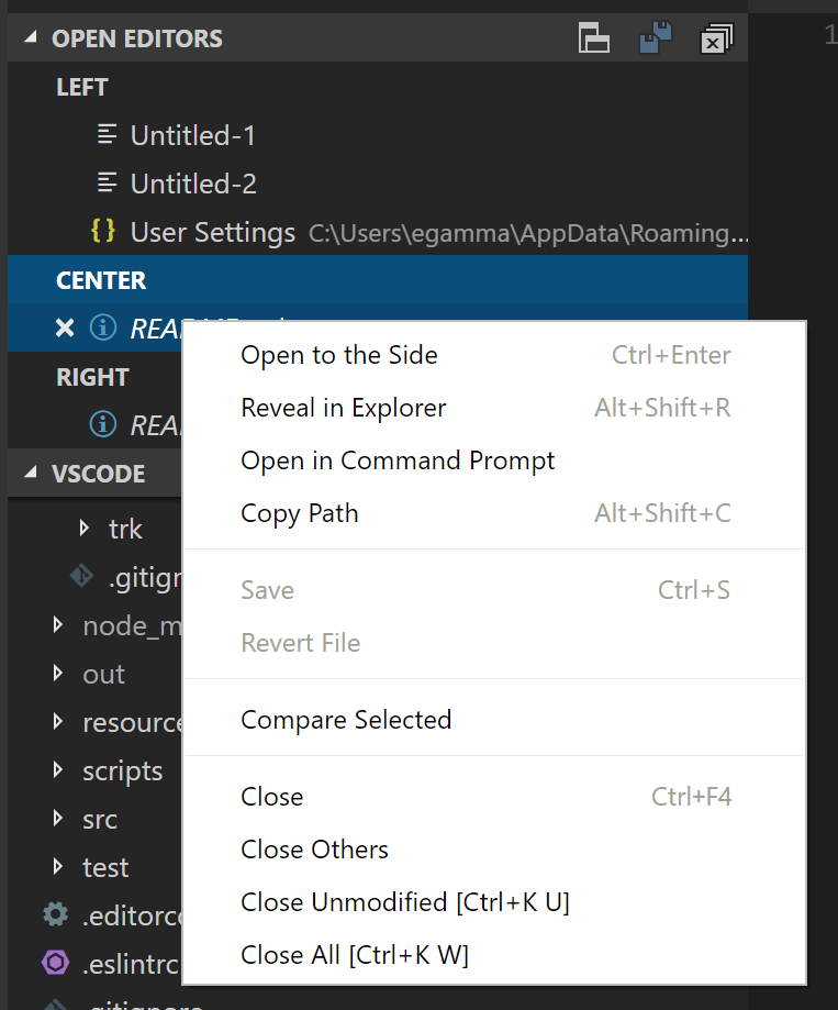 Compare Selected In The Open Editor Context Menu When A Resource Group Item Is Selected