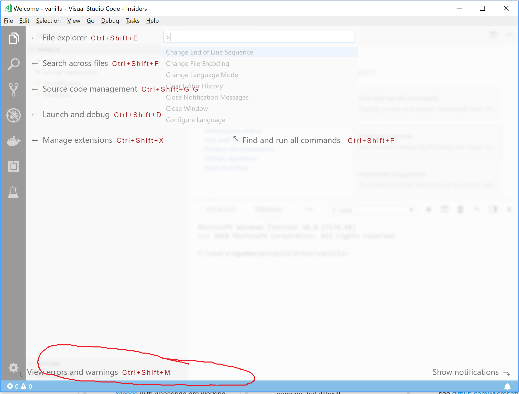 The interface overview should show a terminal hint · Issue #50775 · microsoft/vscode · GitHub