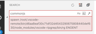 Search doesn't work after opening a workspace from a dev container ...