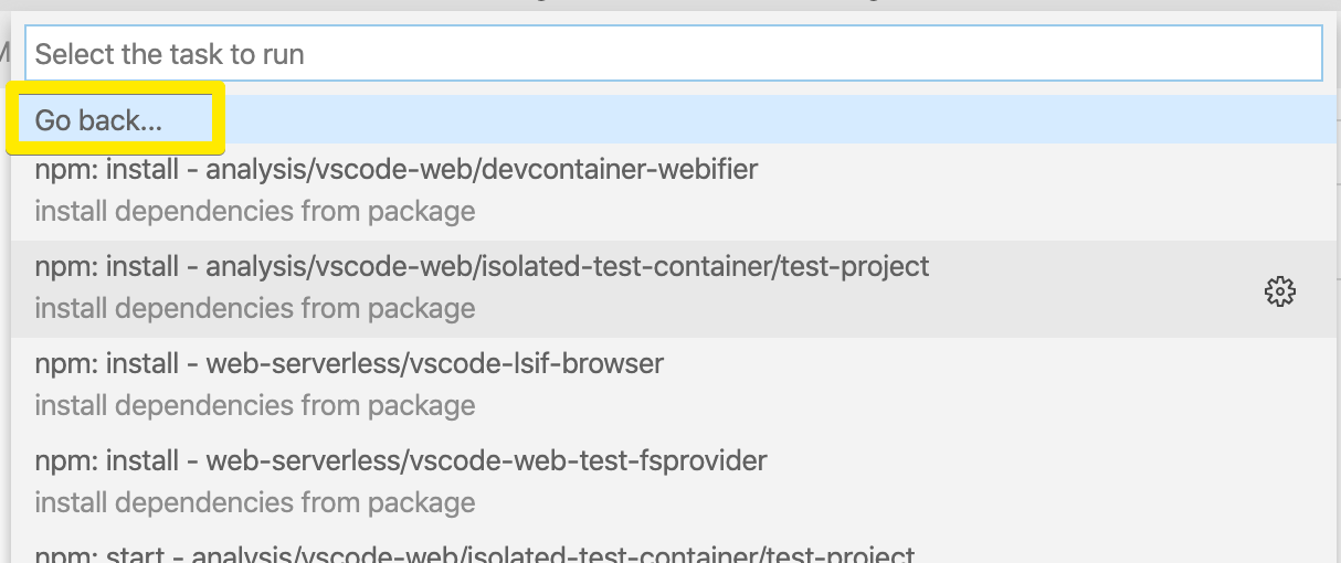 Task Quick Pick 'Go back' has a '...'? · Issue #93835 · microsoft ...