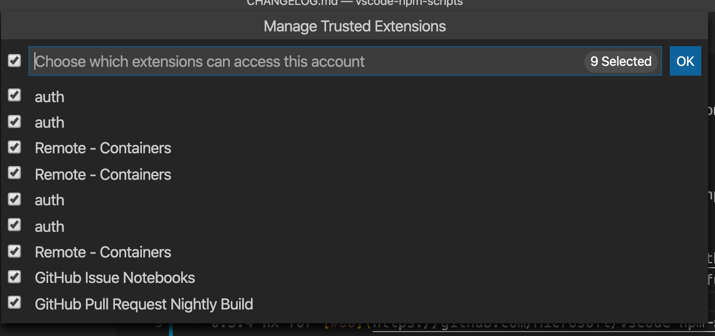 Duplicate Entries in the Manage Trusted Extensions Dialog · Issue #96355 · microsoft/vscode · GitHub