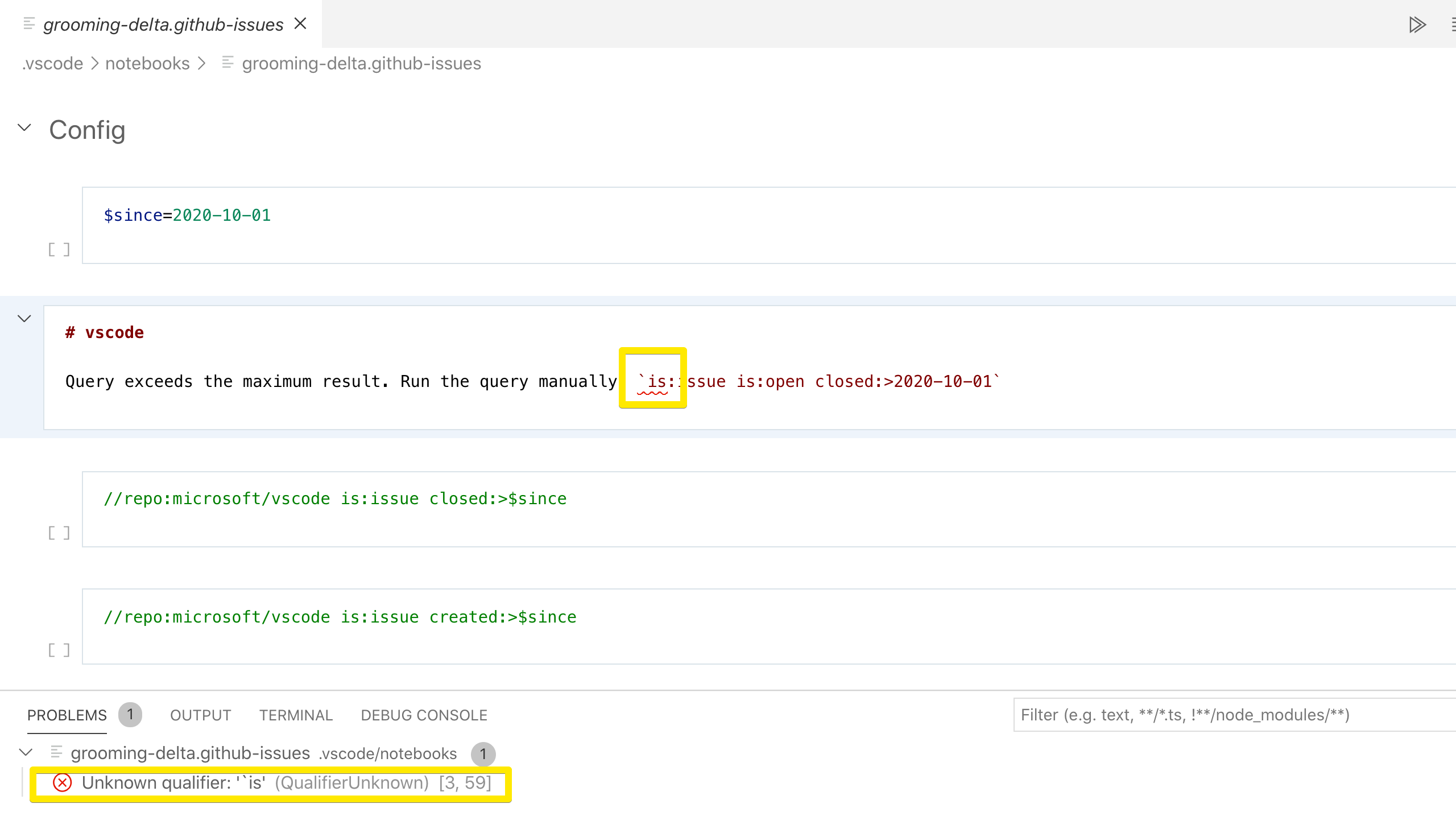 Unknown qualifier in markdown text? · Issue #75 · microsoft/vscode-github-issue-notebooks · GitHub