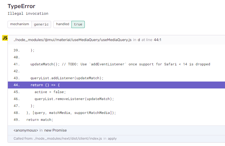 [useMediaQuery] Illegal invocation errors in Sentry · Issue #33016 · mui/material-ui · GitHub