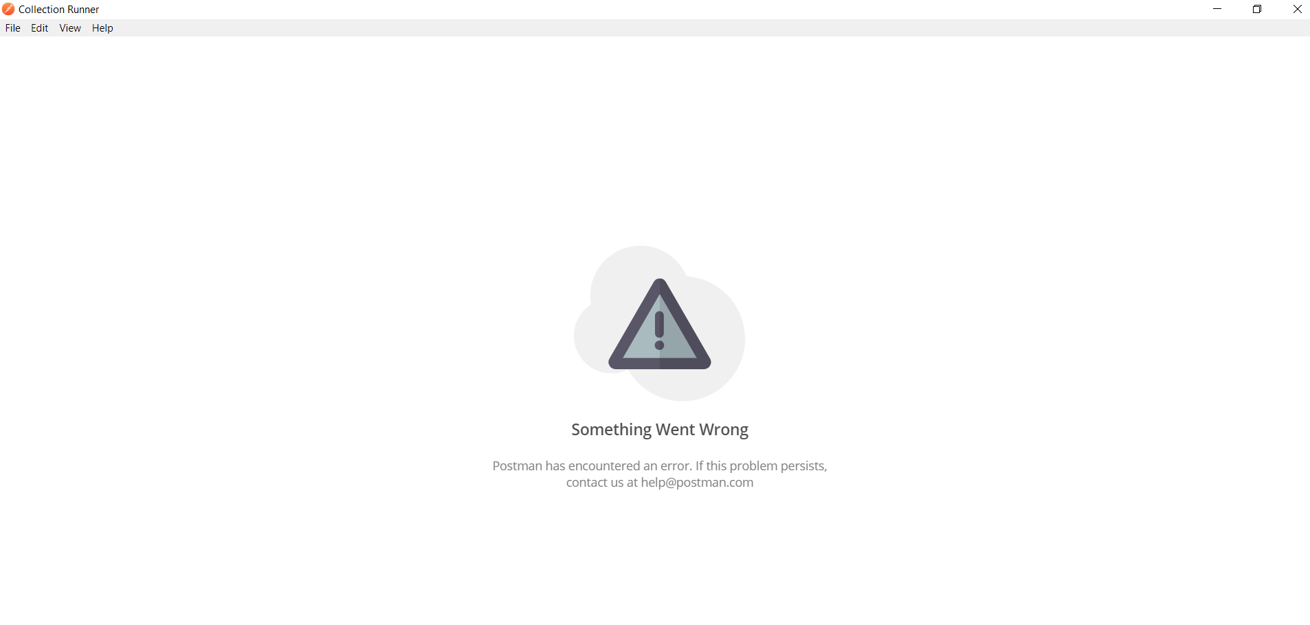 "Something Went Wrong" error screen shown when trying to get "Run ...