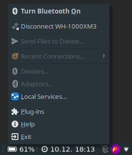 "Disconnect " tray option remains after turning off bluetooth by suspending the system. · Issue ...