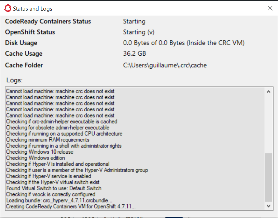Version Of Openshift Doesnt Appear In Status And Log Window · Issue