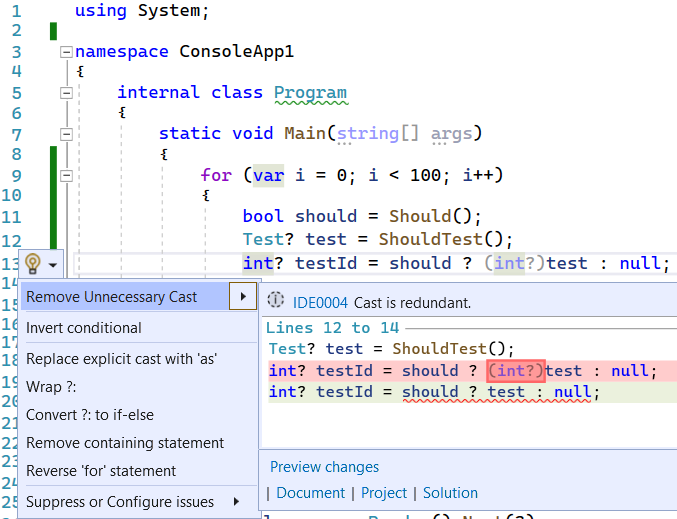 Ide0004 Incorrectly Reported When Casting From Nullable Enum To Nullable Int Applying Codefix 7066