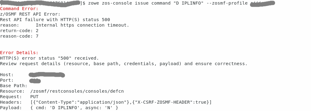 Rest API failure with HTTP(S) status 500 while running z/OS console ... Rest API failure with HTTP(S) status 500 while running z/OS console ...