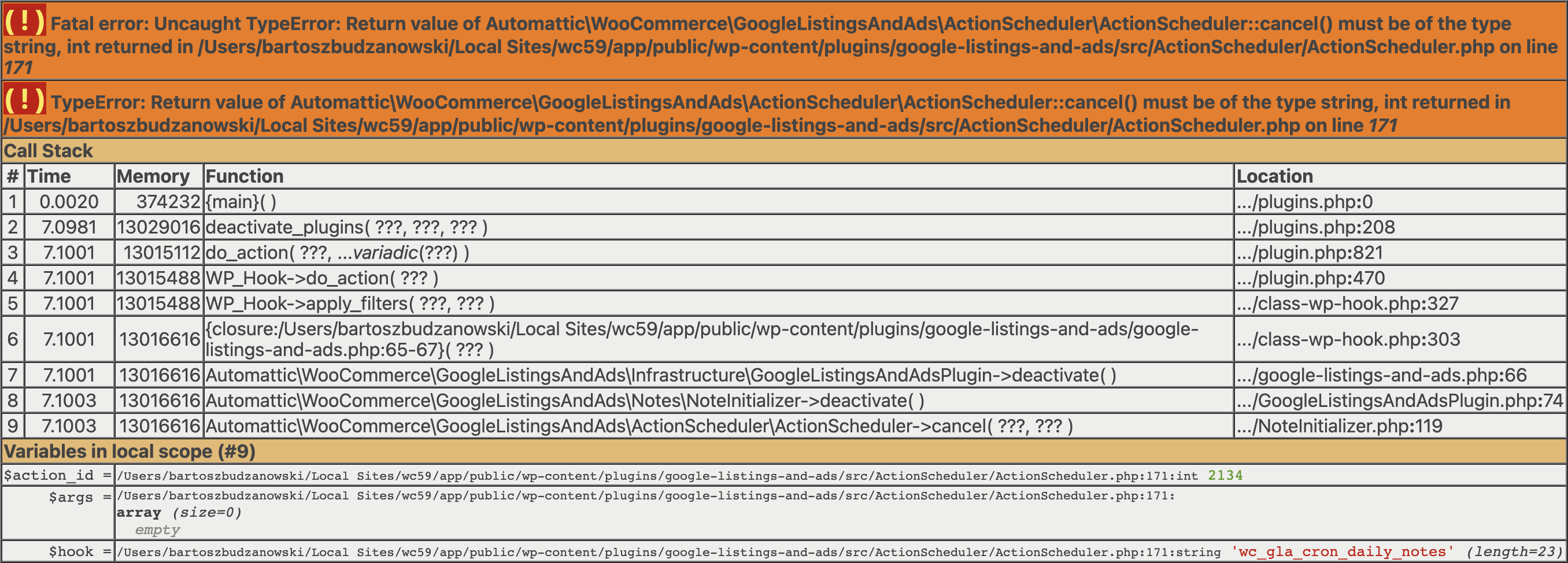 Fatal error on plugin deactivation. · Issue #1141 · woocommerce/google-listings-and-ads · GitHub