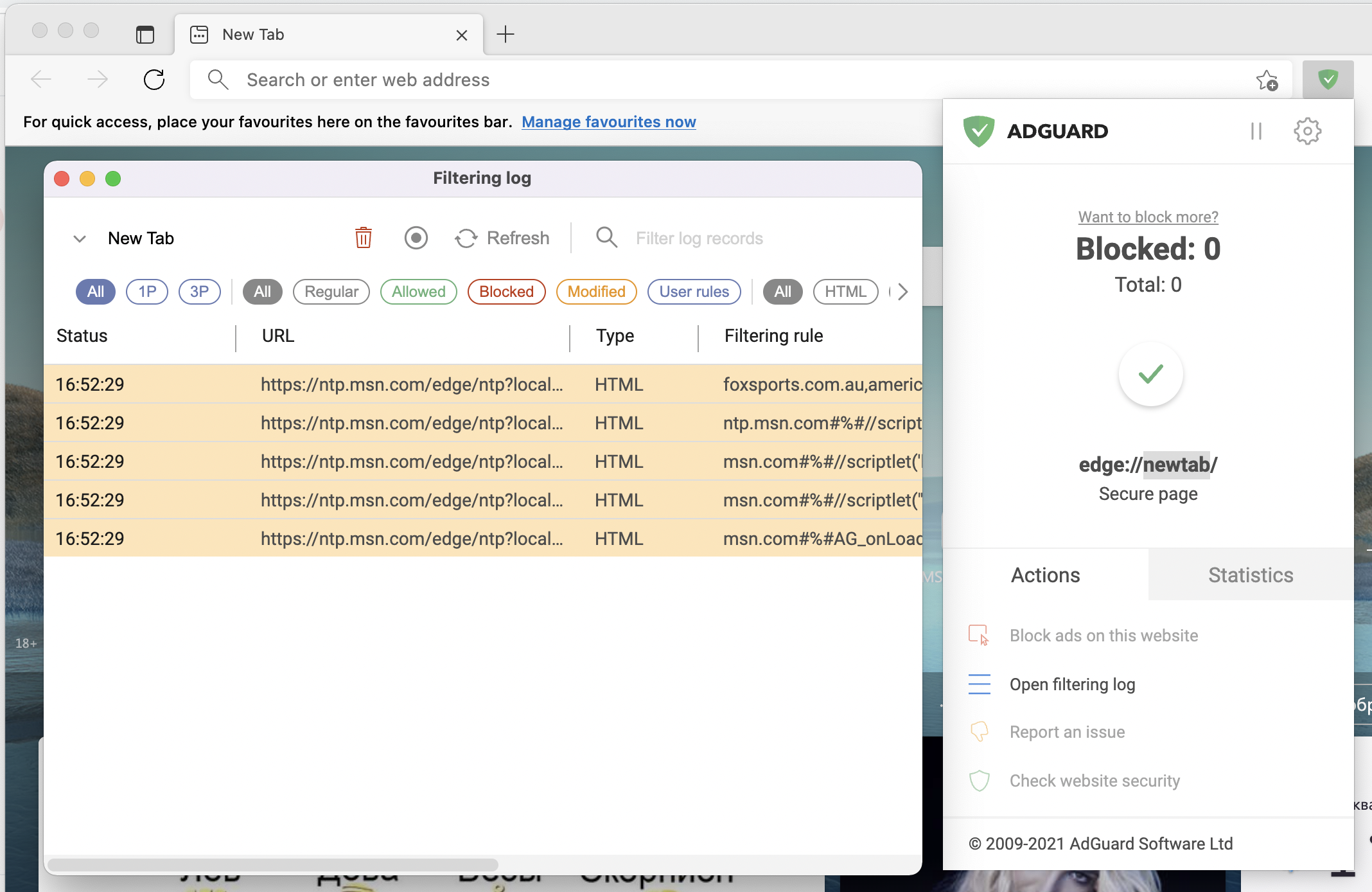 The new tab is defined as either (ntp.msn.com) or (edge://newtab ...