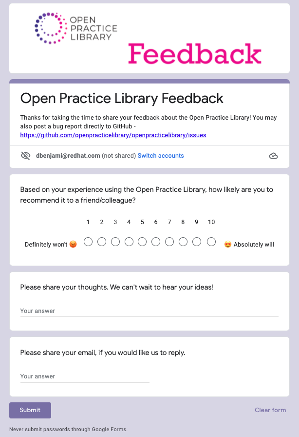 "Send Feedback" link is broken · Issue #1729 · openpracticelibrary/openpracticelibrary · GitHub