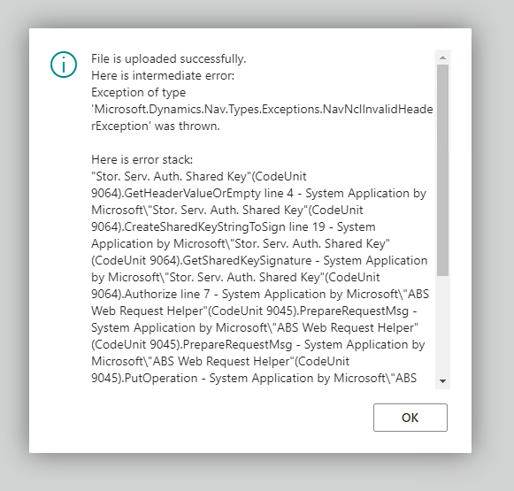 Codeunit 9064 "Stor. Serv. Auth. Shared Key" function GetHeaderValueOrEmpty throws an exception ...